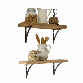 Loberon Wandregal 2er Set Thalindria, Natürliche Eleganz, Zeitloses Design, Industrieller Akzent, Aufbewahrungslösung, Ablage, Mangoholz, Eisen, braun/schwarz