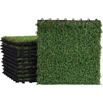 Hhg Carreau dherbe WPC-E13 - Tapis ext&eacute;rieur 30x30cm - R&eacute;sistant aux intemp&eacute;ries et UV - 11 pi&egrave;ces pour balcon et terrasse