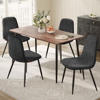 Vasagle Chaises de Salle &agrave; Manger, Lot de 4, Support M&eacute;tallique, Pieds R&eacute;glables, Nettoyage Facile, Chaises de Cuisine, Tissu Chenille, PU Textur&eacute; Glac&eacute;, Gris