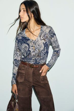 Gerard Darel Pull V imprim&eacute; en laine - RHEA - Marine