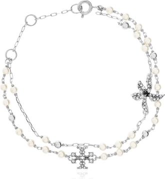 Tory Burch Femme, Accessoires, Gris, Taille: ONE Size Glass Pearl Bracelet