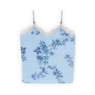 Motivi Gestreiftes Top mit Spitze und Blumendruck - - Tops - Damen - Blau - 2XL