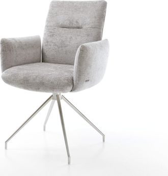 DELIFE Drehstuhl Jova-Flex mit Armlehnen Chenille Silbergrau Kreuzgestell konisch Edelstahl 180&deg; drehbar Taschenfederkern, Esszimmerst&uuml;hle