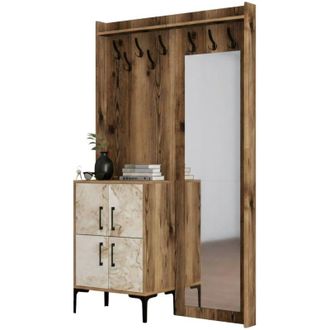 Dmora Eingangsm&ouml;bel Dperron, Moderner Eingang, Wandgarderobe, Multifunktions-Aufbewahrungskonsole, 120x35h200 cm, Walnuss und Wei&szlig; - Dmora