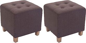 Clp Lot De 2 Tabourets Bas Pharao en Tissu I Repose-Pieds Carr&eacute; Rembourr&eacute; Capitonn&eacute; I Ottomane avec Pieds en Bois, Couleur:Marron