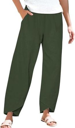 Generic Pantalon de maternité long en lin blanc pour femme, pantalon léger pour femme, sarouel, robe de maternité, taille haute, vert olive, Vert, 3XL