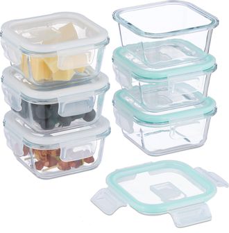 Relaxdays Glasbehälter mit Deckel, 6er Set, 320 ml, Frischhaltedosen, Kunststoffdeckel, luftdicht, Glasdose, transparent