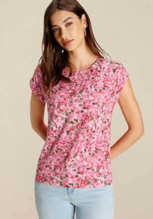 Tamaris T-Shirt TAMARIS, Damen, Gr. 36, pink, Single Jersey, Obermaterial: 95% Viskose, 5% Elasthan, figurumspielend h&uuml;ftbedeckend, Rundhals, angeschnitten, S