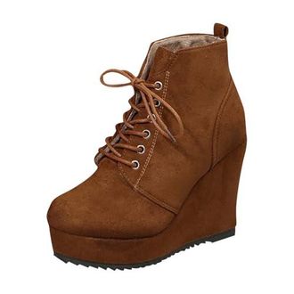 Generic Bottines pour femme &agrave; talon compens&eacute; - &Eacute;l&eacute;gantes et d&eacute;contract&eacute;es - Confortables - &Agrave; lacets - Pour la marche en plein air, marron, 38.5 EU