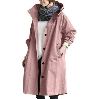 Generic Coupe-vent &agrave; capuche pour femme, veste ample &agrave; capuche &eacute;l&eacute;gante &agrave; revers surdimensionn&eacute;, l&eacute;ger, ouvert sur le devant, manteau classique &agrave; revers, rose
