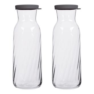 LAV 2X Grauer Deckel 1.2L Fonte Optik Glas Karaffe - Wasser Wein Saft K&uuml;hlschrank Lagerung Krug-Set | Nachttisch W&auml;scherei Spenderflasche