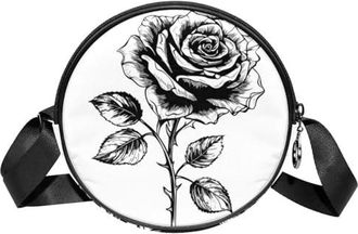 Generic Sac &agrave; bandouli&egrave;re Circle pour femme, petit sac &agrave; bandouli&egrave;re noir et blanc avec fermeture &eacute;clair, bretelles r&eacute;glables, sac &agrave; main rond d&eacute;contract&eacute; pou