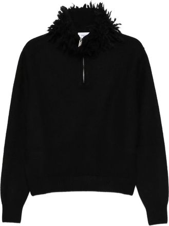 Alexander McQueen pull à col frangé - Noir