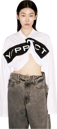 Y / Project Femme, Tops, Blanc, Taille: 38 FR T-shirt &agrave; imprim&eacute; logo froiss&eacute;