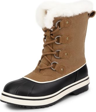 Dream Pairs Damen Winterstiefel Schneestiefel Wadenlang Wasserdicht Warm Gef&uuml;ttert Mit Kunstfell Gef&uuml;ttert Schn&uuml;rstiefel rutschfest Outdoor,Size 41.5,Br&auml;unen,SDSB