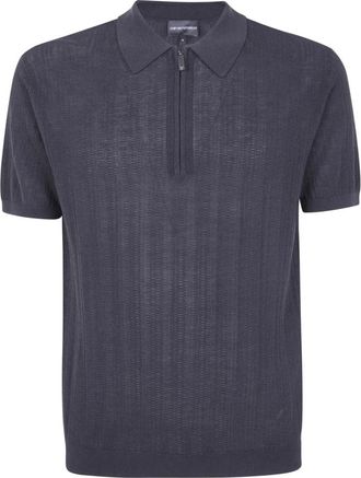 Emporio Armani Homme, Tops, Gris, Taille: L Pull &agrave; Col Polo avec Point de Maintien Vertical