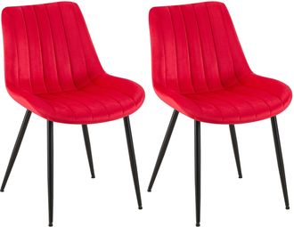 Clp 2er Set St&uuml;hle Rahden Samt Mit Schwarzem Gestell Und Einer Sitzh&ouml;he Von 46 cm I Polsterst&uuml;hle Mit Gestepptem Sitz, Farbe:rot