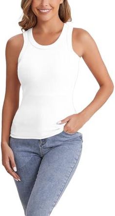 Generic D&eacute;bardeur de sport pour femme - Avec soutien-gorge int&eacute;gr&eacute; - En coton - Col rond - &Eacute;lastique - Sans manches - Camisole - Col en U - L&eacute;ger - &Eacute;l&eacute;gant - 