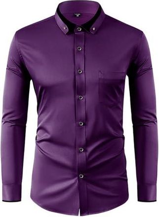 Generic Chemise &agrave; manches longues pour homme - Infroissable - Coupe ajust&eacute;e - Boutonni&egrave;re - Chemise de loisirs respirante - Poche de poitrine - Chemise de cos