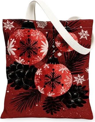 Generic Sacs fourre-tout en toile avec ornements de Noël, motif vacances dhiver vintage, sacs de courses réutilisables, élégants et légers, toile lavable pour