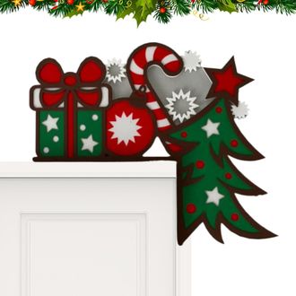 Generico Weihnachtstür-Eckdekoration, Weihnachtstür-Ecke, Weihnachtsdekoration aus Holz, Wandkunst, Dekoration für Zuhause, Fensterbank, Div