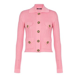 Balmain Kurze- gerippte Strickjacke mit Lochmuster - - Knitwear - Damen - Rosa - 2XS