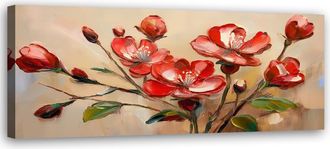 Feeby Wandbild - Wohnzimmer Modern Deko - Rot bl&uuml;hende Blumenpflanzen - 120x40 1tlg - Bilder Leinwand - Bild auf Leinwand Schlafzimmer - Leinwandbilder f&uuml;r 