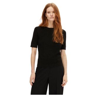 Selected Strickpullover mit Rundhalsausschnitt und halblangen Ärmeln, Farben:Schwarz, Größe:S