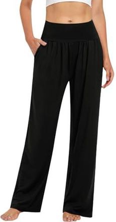 Generic Pantalon de jogging d&eacute;contract&eacute; et ample pour femme avec jambes larges, pantalon de yoga confortable, pantalon de sport taille haute avec leggings pai