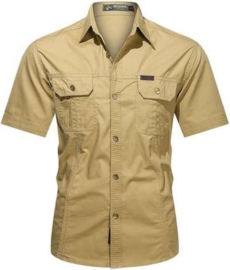 Generic Chemises pour homme adulte en coton, chemise &agrave; manches courtes, grande taille, chemise de travail ajust&eacute;e, chemise boutonn&eacute;e, v&ecirc;tements de travail r&eacute;s