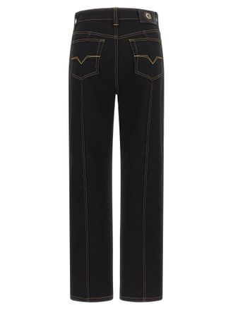 Versace High-Waist Medusa-Button Jeans - Black