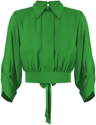 Elisabetta Franchi Femme, Blouses et Chemises, Vert, Taille: 42 FR Chemise en Georgette avec Ceinture