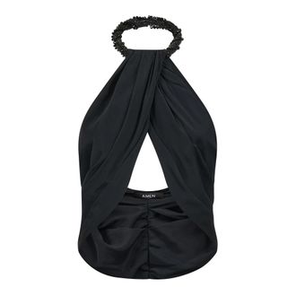 Amen Schwarzes Haltertop mit Perlenkette - - Tops - Damen - Schwarzk - L