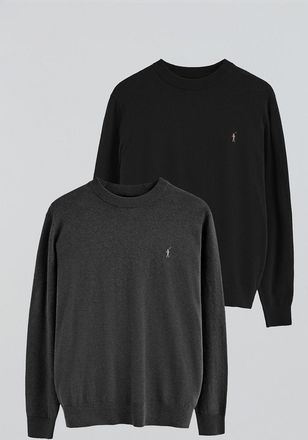 Polo Club Zweierpack Herrenpullover schwarz und dunkelgrau meliert aus Wollgemisch mit gesticktem Rigby Go-Logo
