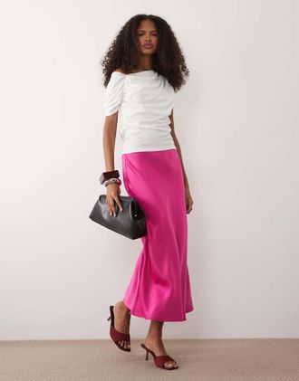 Vero Moda Jupe mi-longue en satin - Rose vif