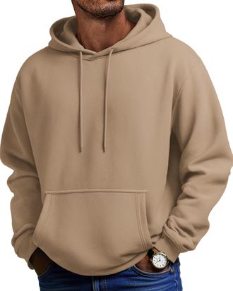 Coofandy Hoodie Herren Kapuzenpullover Fleece Kapuzenpulli Baumwolle Sweatshirt mit Kapuze Basic Winter Hoodies f&uuml;r M&auml;nner Khaki XXL