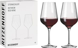 Ritzenhoff 3661002 Rotweinglas Set 500 ml - Serie Sternschliff Nr. 2, 2 Stück - mit Relieflinie - Made in Germany
