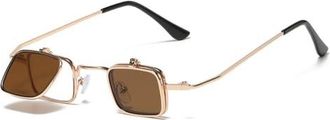 Generic Steampunk Flip Lunettes de soleil carrées séparables pour femmes hommes rétro UV400 verres miroir hommes lunettes de soleil, Thé, Taille unique
