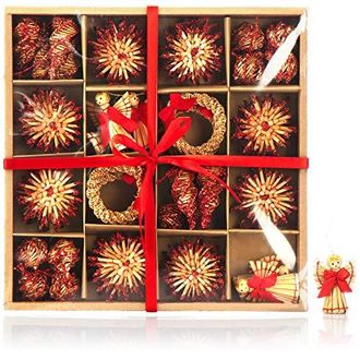 Com-Four Ensemble de 56 pi&egrave;ces d&eacute;corations pour Arbres de No&euml;l - D&eacute;corations pour Arbres de No&euml;l en Paille - &eacute;toiles en Paille de diff&eacute;rentes Formes