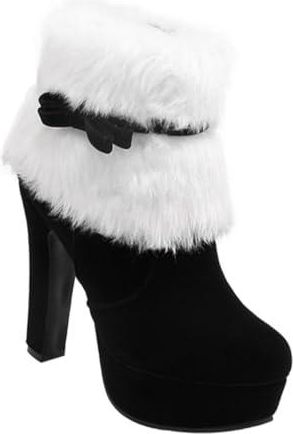 BESPORTBLE Bottines Courtes Femme No&euml;l Noires 37 Talons Hauts &Eacute;pais Plateforme Antid&eacute;rapante Doublure Peluche Chaude Fermeture &Eacute;clair Lat&eacute;rale Style Hiver Festif