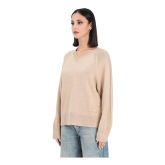 A|X Armani Exchange Femme, Pulls, Brun, Taille: 44 FR Pull Beige Col en V Femme Automne/Hiver