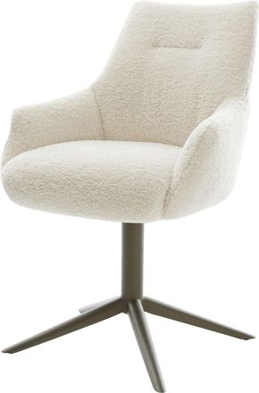 DELIFE Esszimmerstuhl Alja-Flex mit Armlehnen Fu&szlig;kreuz Effektfinish Titan Teddystoff Beige 360&deg; drehbar Wippfunktion Taschenfederkern