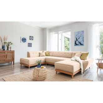 Norrwood home24 Wohnlandschaft Surribas Beige Webstoff Lark 328 x 77 x 190cm Longchair davorstehend rechts / Ottomane links Skandi