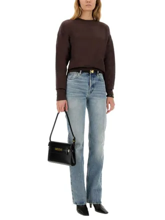 Saint Laurent Logo-Embroidered Cotton Sweatshirt - Brown