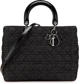 Dior Hobo Bags - Large Denim Cannage Lady Dior - Gr. unisize - in Schwarz - f&uuml;r Damen