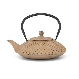 Bredemeijer Asia Théière plate en fonte 1,25 l Couleur sable - Grande verseuse émaillée en fonte émaillée avec filtre en acier inoxydable