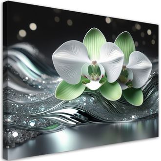 Feeby Leinwand Bilder - Blume Abstraktion Orchidee - Vlies 120x80 cm - Deko Wohnzimmer - Wandbilder Schlafzimmer - Deko Aesthetic - Wand Deko - Leinwand Gro