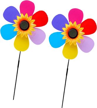 Happyyami Bunte Garten Windmühle Windrad Für Hof Und Gartendekor Großes Drehbares Windmühlendekor Aus Langlebigem Material 2 Stück Farbenfrohe Sonnenblumen Wind