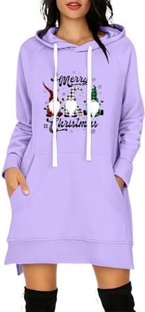 Generic HUIFUAO - Robe de Noël à capuche pour femme - Sweat-shirt de Noël mignon avec poches - Pull à manches longues - Grande taille - Robe de Noël pour fête