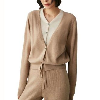 Generic Pull 100 % cachemire pour femme avec col en V et tricot en cachemire doux et chaud, Camel, L